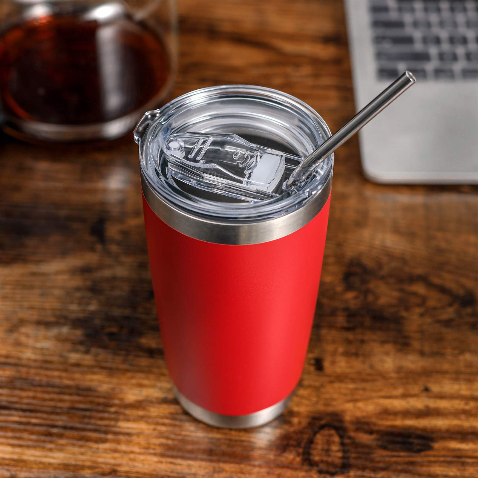 COMOOO 20oz Double Wall Vacuum Insulated Travel Mug, Stainless Steel Tumbler with Lid and Straw Durable Powder Coated Insulated Coffee Cup for Cold & Hot Drinks (Red, 6 PACK)