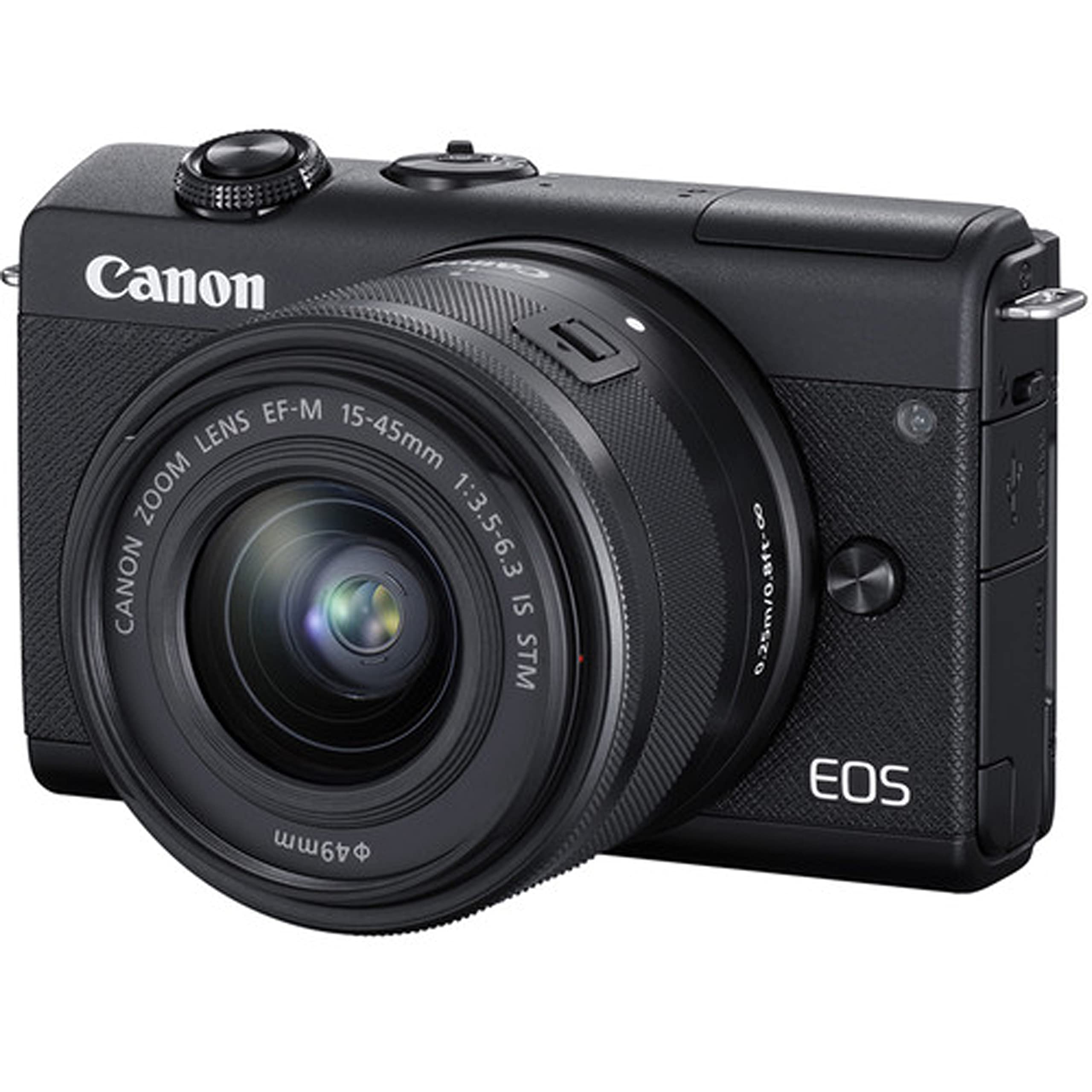Canon EOS M200 Mirrorless Camera (White) w/EF-M 15-45mm f/3.5-6.3 is STM Lens + EF 75-300mm f/4-5.6 III Lens + 2X 64GB Memory + Case + Microphone + Tripod + More (35pc Bundle)
