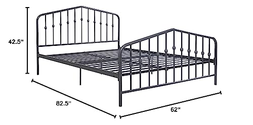 Novogratz Bushwick Metal Bed with Headboard and Footboard | Modern Design | Queen Size - Grey