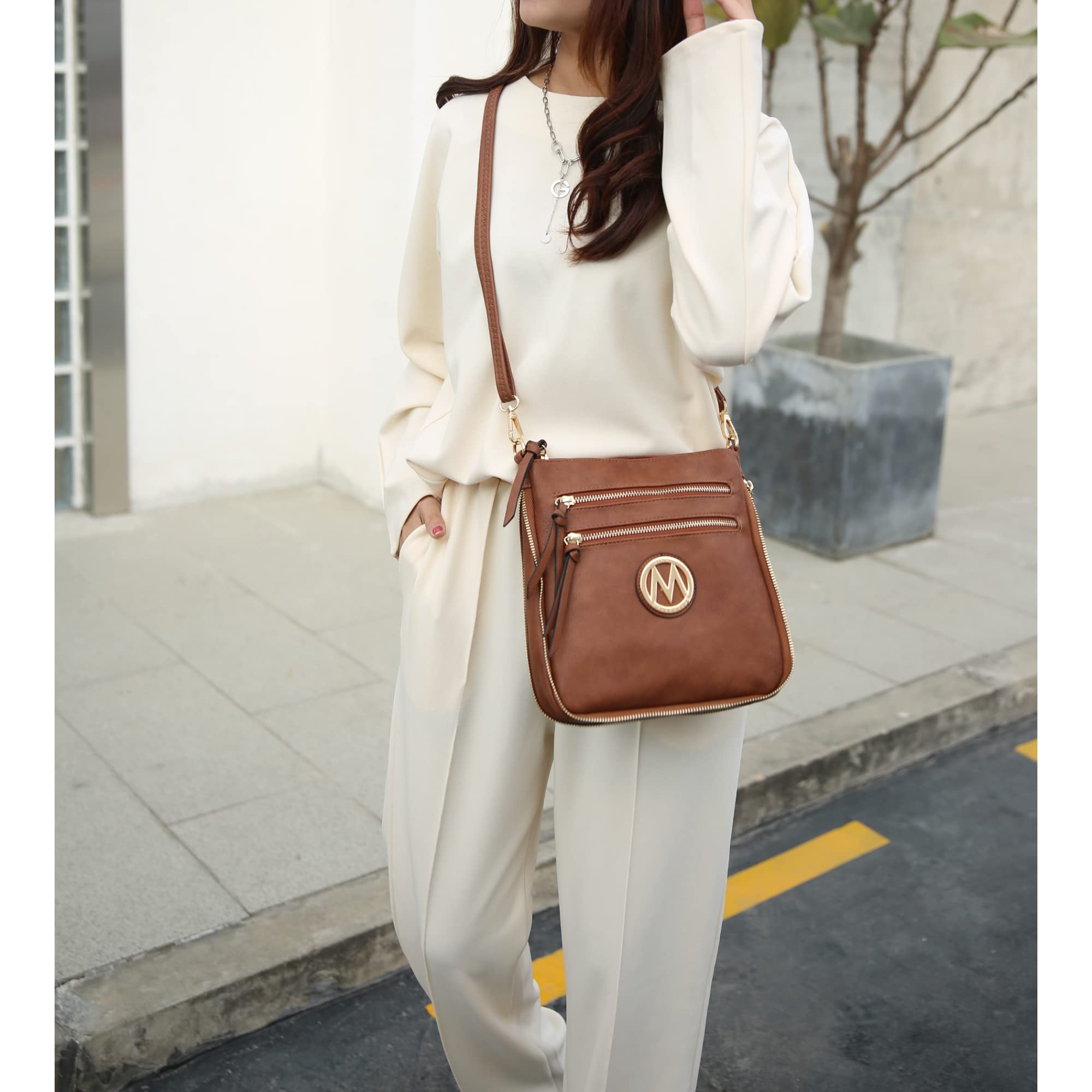 MKF Crossbody Bags for Women, PU Leather Crossover Handbag, Tassels, Small Shoulder Side Messenger Purse Black