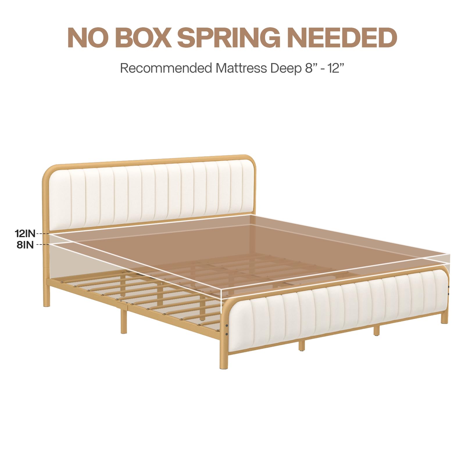 DOGIBIXO Queen Bed Frame with LED Lights, Upholstered Velvet Platform Bed Frame with Tufted Headboard and Footboard, Gold Metal Slats Support, Noise-Free, Easy Assembly, No Box Spring Needed, Beige