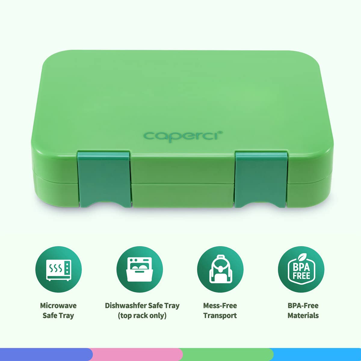 Caperci Versatile Kids Bento Lunch Box - Leakproof 6-Compartment Childrenās Lunch Container with Removable Compartment - Ideal Portions for Ages 3 to 7, BPA-Free Materials (Green)