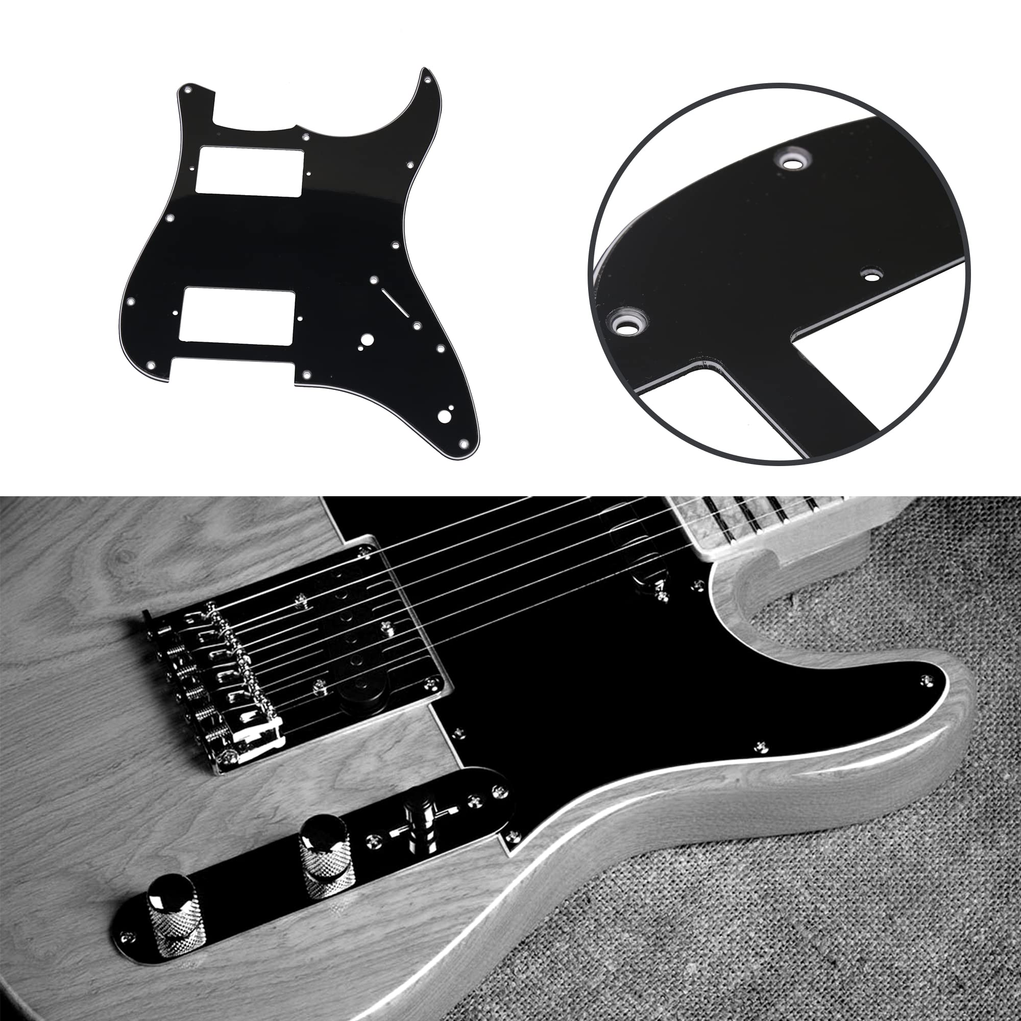 Bstinay 11 Hole Guitar Strat Pickguard HH Humbucker Standard Modern Style Pickguard Scratchplate 3Ply Black