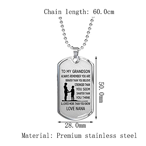 COMTRUDE From Nana to Grandson Stainless Steel Dog Tag Necklace, Always Remember You are Braver Pendant Necklace