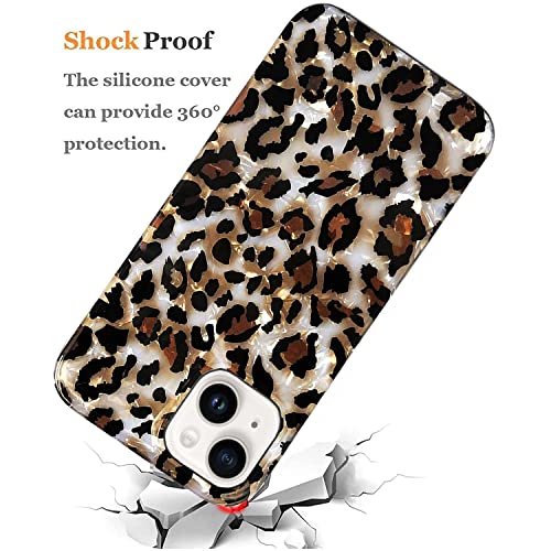 J.west Case Compatible with iPhone 14 Plus Case,Luxury Sparkle Translucent Clear Vintage Leopard Print Soft Silicone Cover for Girls Women Protective Phone Case for iPhone 14 Plus 6.7 inch Cheetah