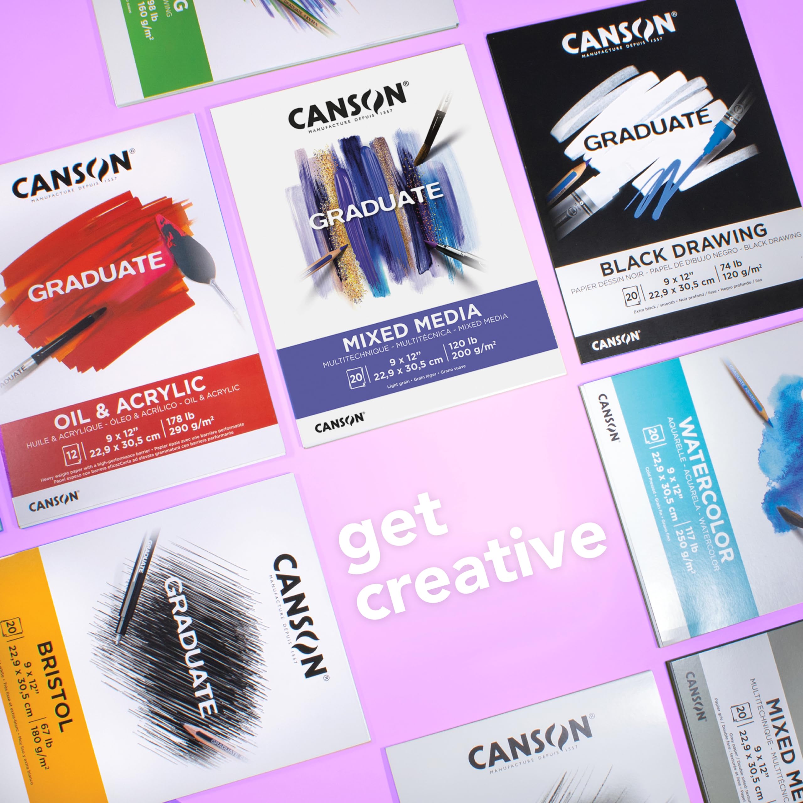 Canson Graduate Watercolor Pad, Foldover, 9x12 inch, 20 Sheets | Artist Paper for Adults and Students - Painting, Gouache, Mixed Media and Ink