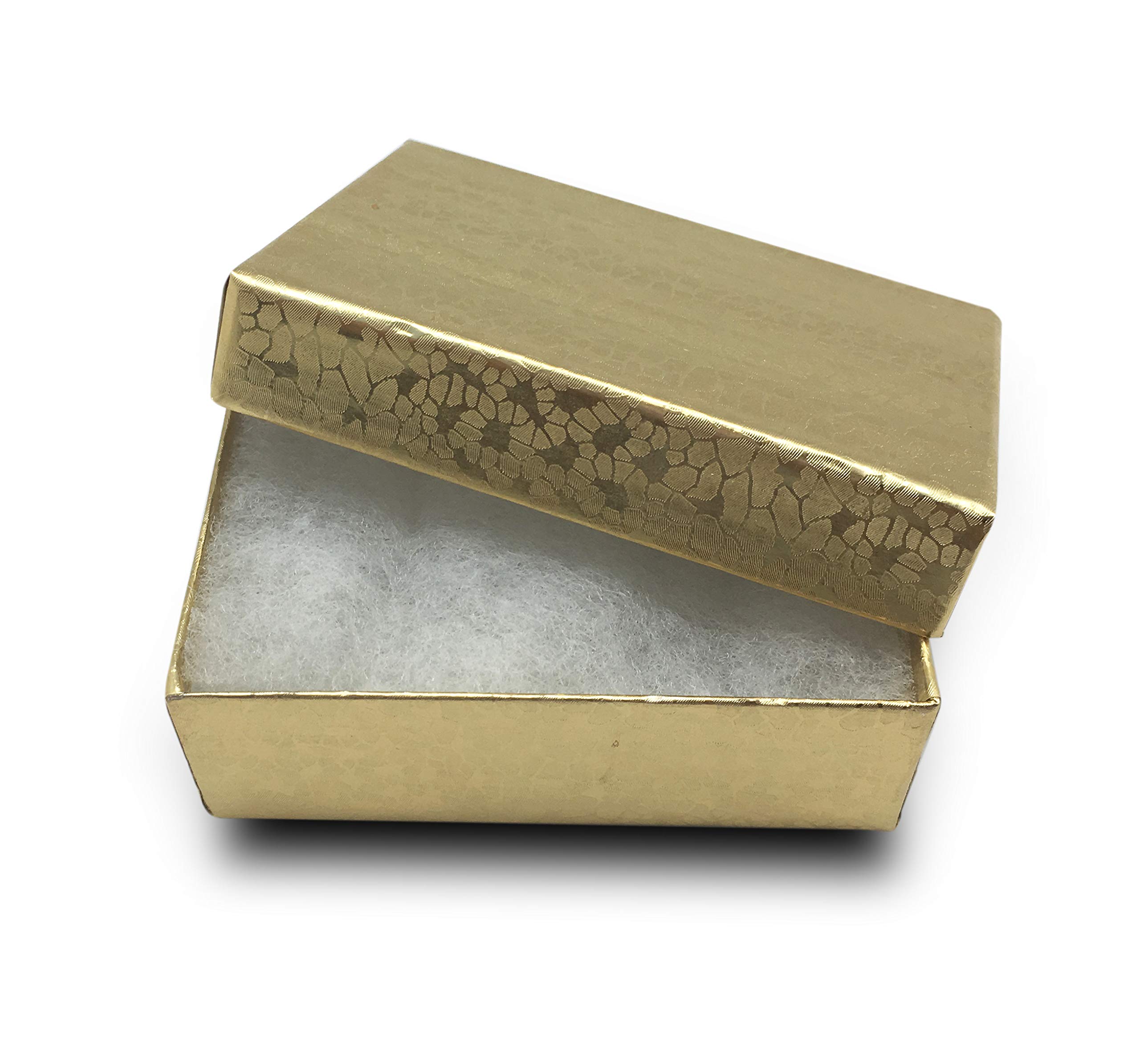 TheDisplayGuys 100-Pack #32 Cotton Filled Cardboard Paper Jewelry Box Gift Case - Gold Foil (3 1/4" x 2 1/4" x 1")