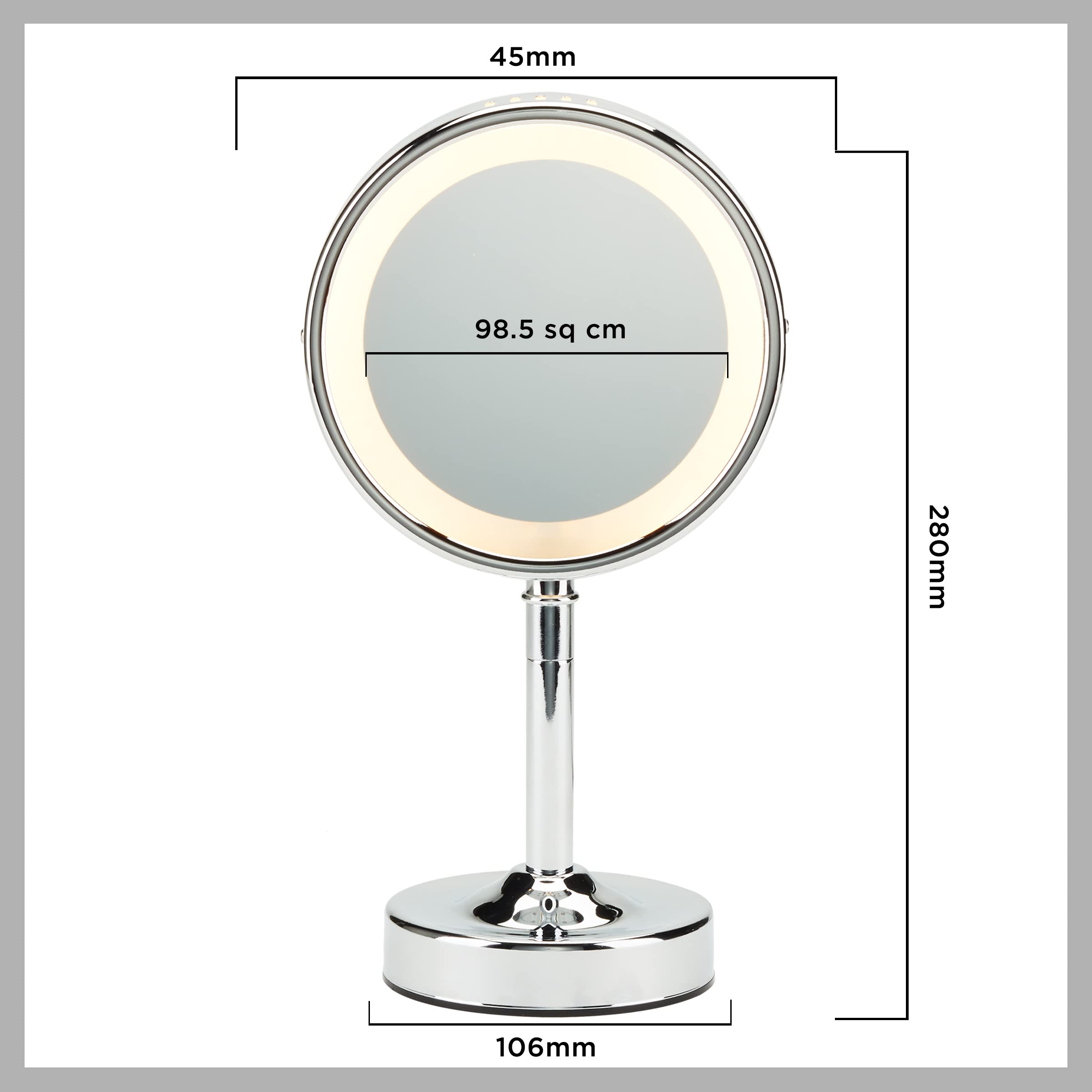 Conair Lighted Makeup Mirror with Magnification, Vanity Mirror, 1X/5X Magnifying Mirror, Double Sided Mirror, Corded in Polished Chrome