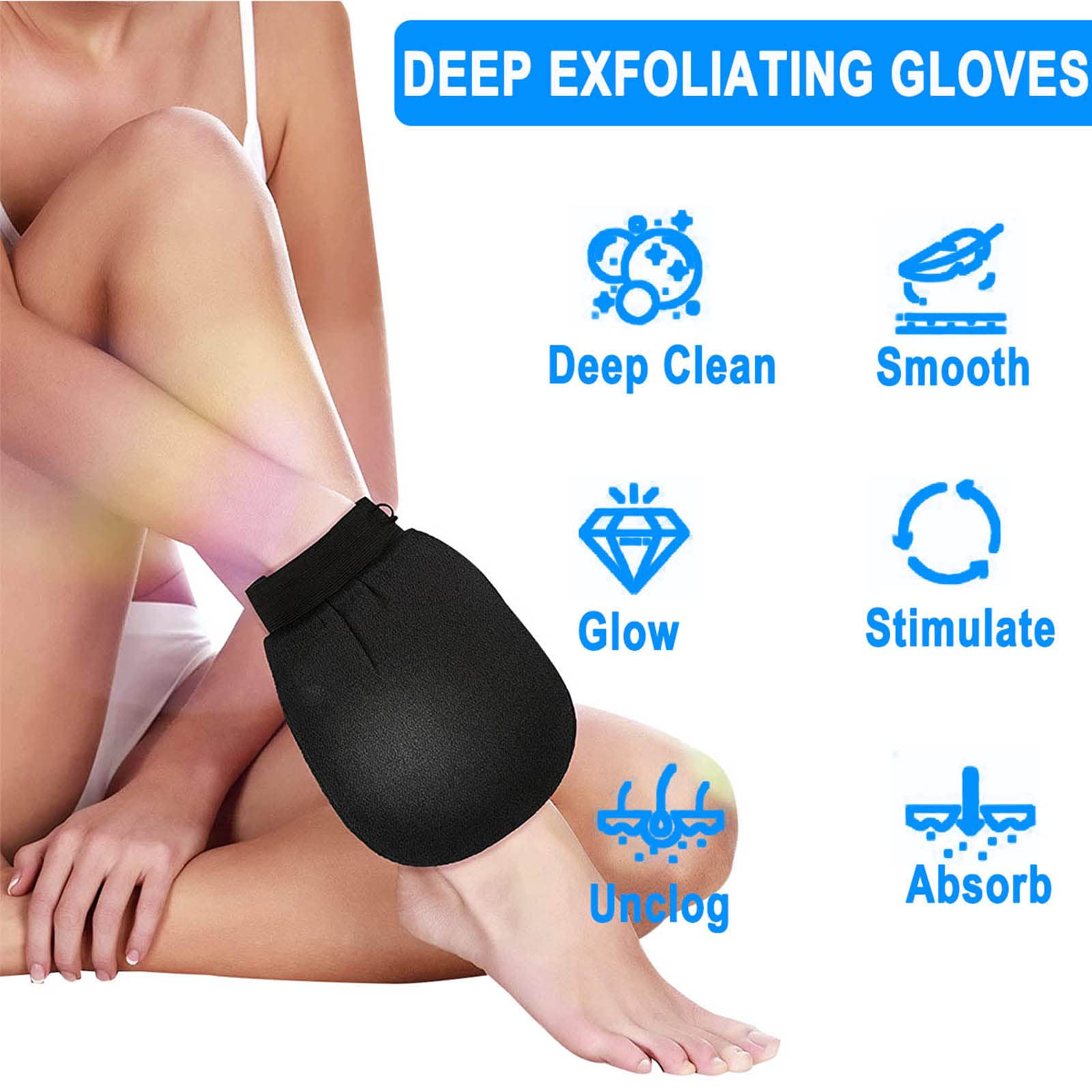 Deep Exfoliating Mitts, 2 Pack Microdermabrasion Exfoliating Gloves for Cleaning Skin, Removes Dead Skin and Dirt, Great for Self-Tanning Preparation, Home Exfoliating Gloves