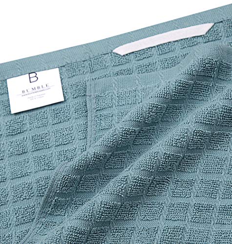 Kitchen Towels 16"x 28" | Dish Towels | Kitchen Hand Towels | Large Dishcloths Set | Highly Absorbent Tea Towel, Soft with Hanging Loop | Natural Ring Spun Cotton, 380 GSM | Aqua Check Design - 6 Pack