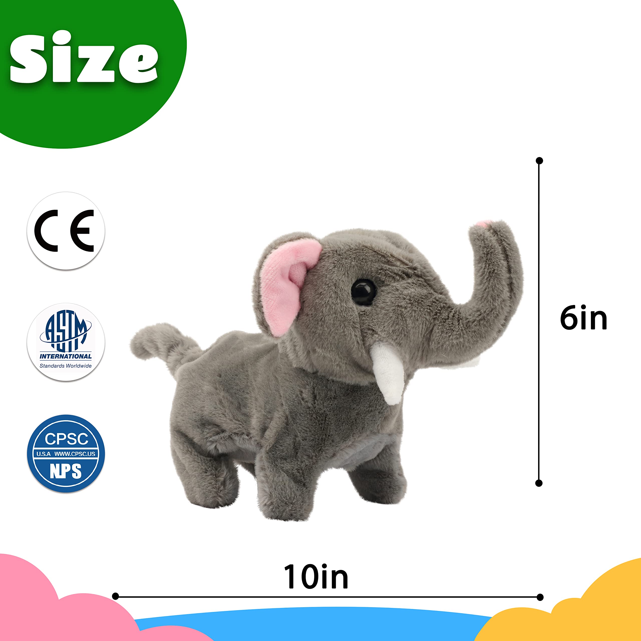 Cuteoy Walking Grey Elephant Stuffed Animal Speaking Roar Plush Electric Interactive Animated Plushies Toy for Girls Boys Birthday