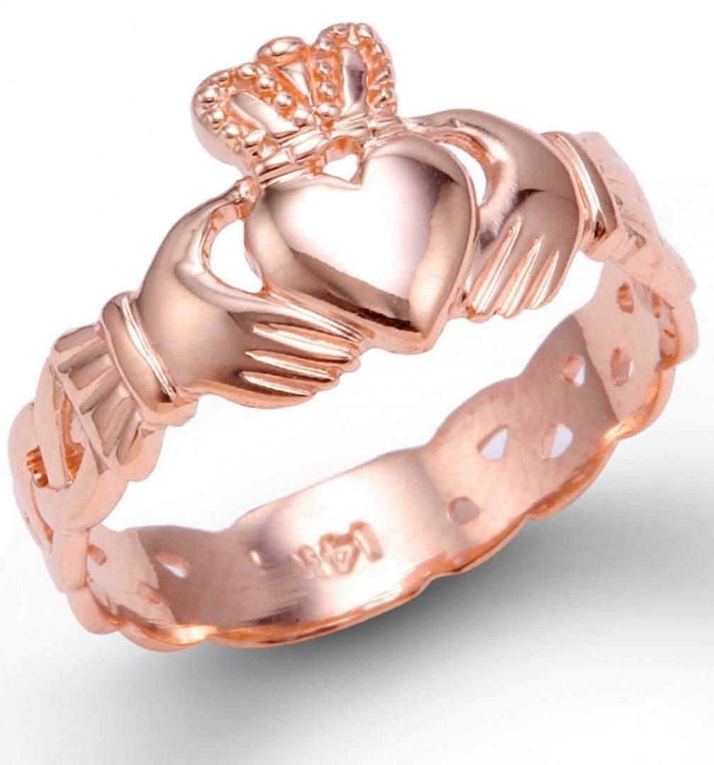Claddagh Rings 14K Rose Gold Ladies with Trinity Band (9.5)