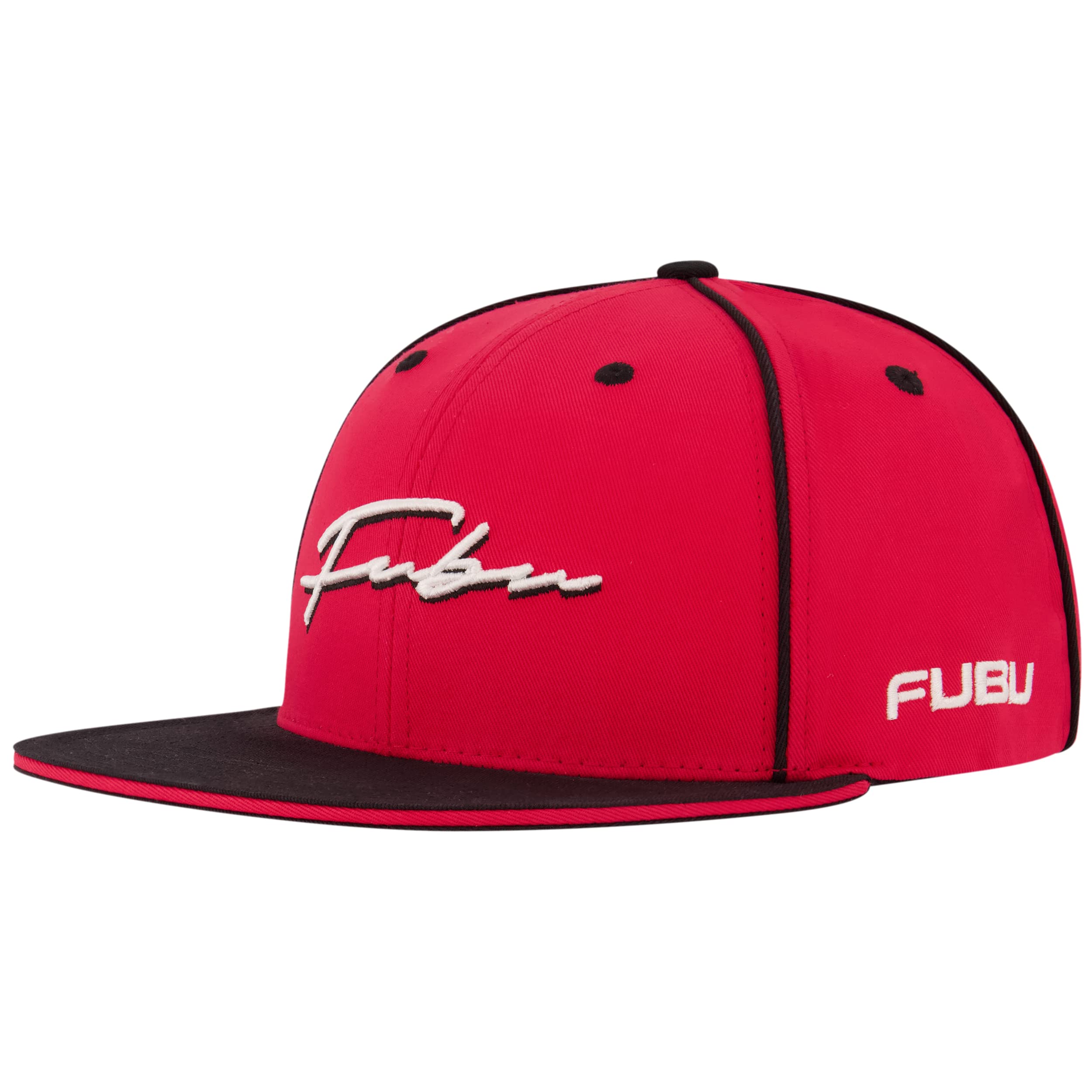 Concept One FUBU Baseball Cap, Cotton Adult Snapback Hat with Cursive Logo, Adjustable, Flat Brim, Red, One Size