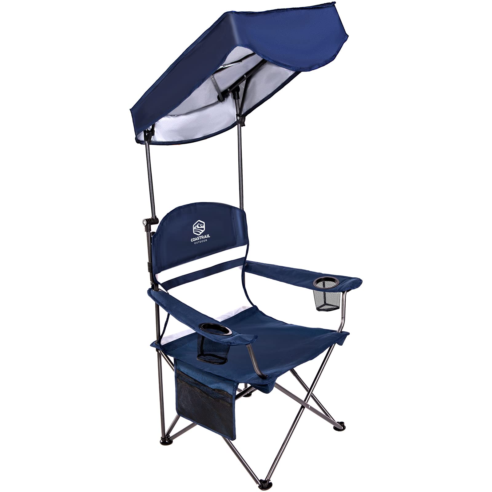 Coastrail Outdoor Canopy Folding Camping Chair with Multi-Position Adjustable Sun Shade Lawn Chair, SPF 50+ Sun Protection with Cup Holder & Storage Pockets, Portable Design for Beach, Camping, Patio