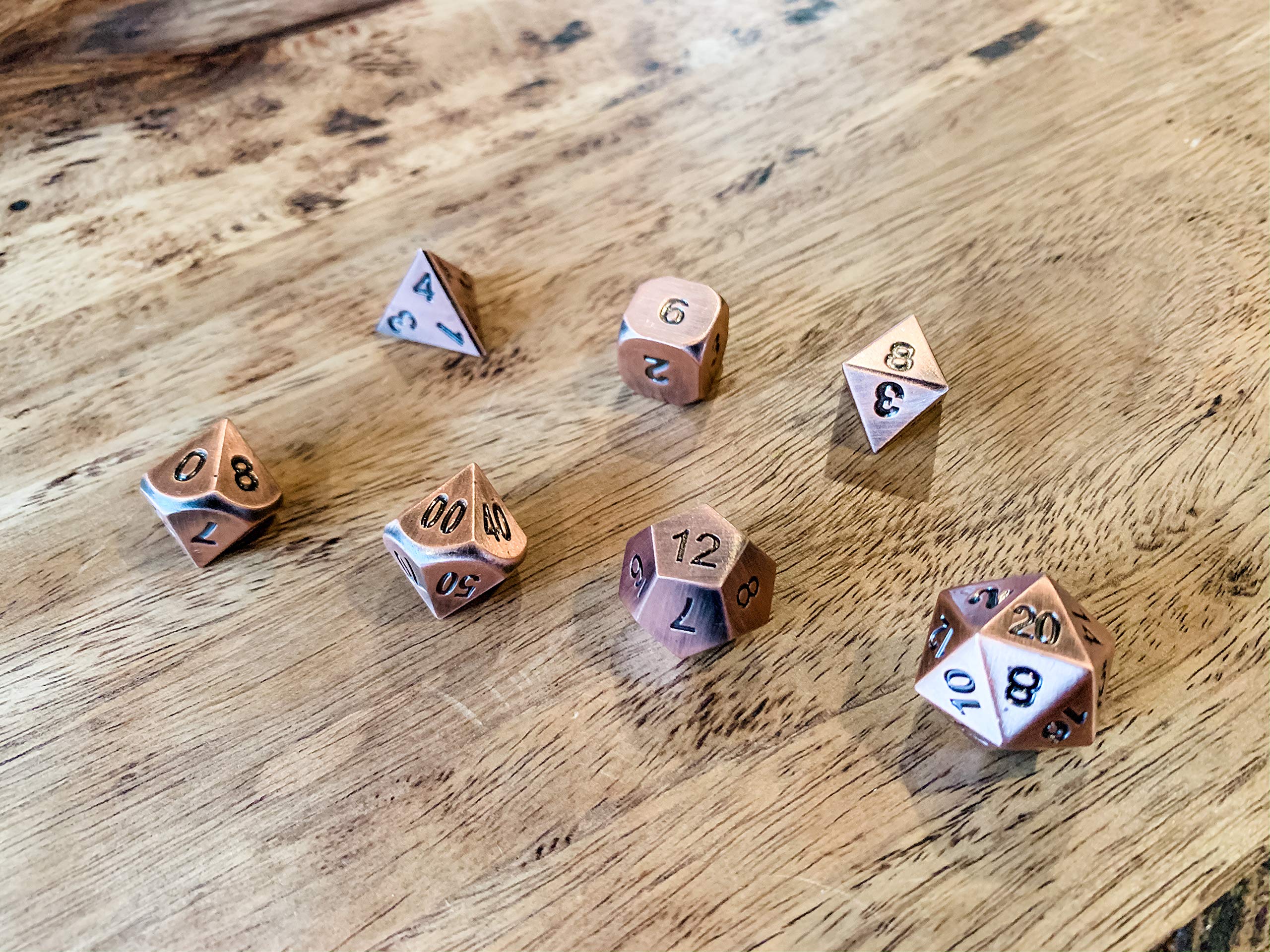 Premium Solid Metal Polyhedral RPG Dice Set - Bronze