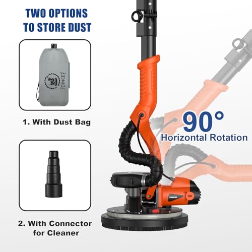 FOINCEF 950W 8-Amp Drywall Sander with Vacuum Attachment, Lijadora para Drywall, 7 Variable Speed with Vacuum Dust Collector, Lightweight Dustless with 360° Light for Ceilng Floor Plastered Popcorn