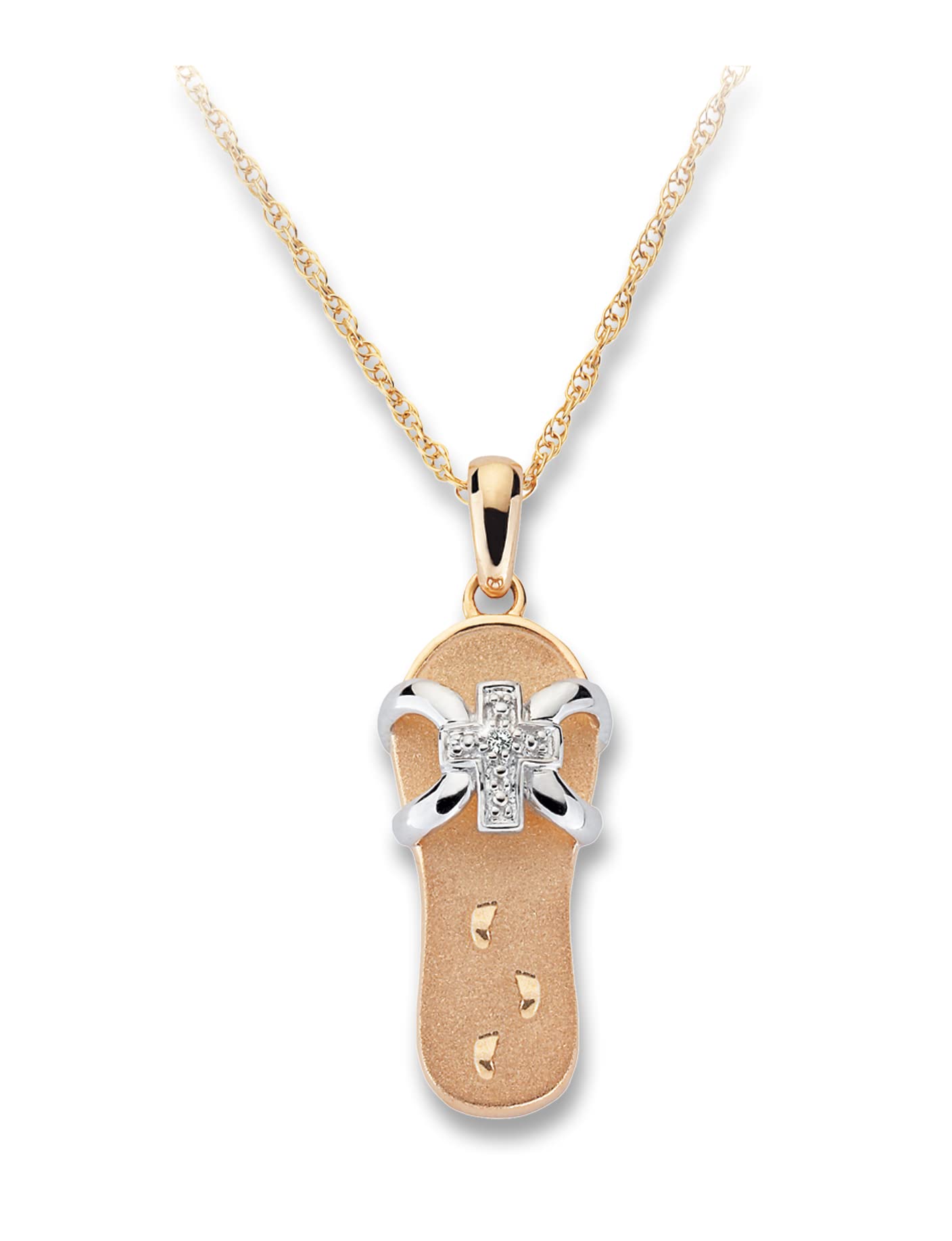 CONCORDECOLLECTION.COM He Walks With Me Pendant - 14K Gold plated Sterling Silver Sandal, Cross with Diamond Accent, He Walks with Me Engraving - Concorde Collection #WWM
