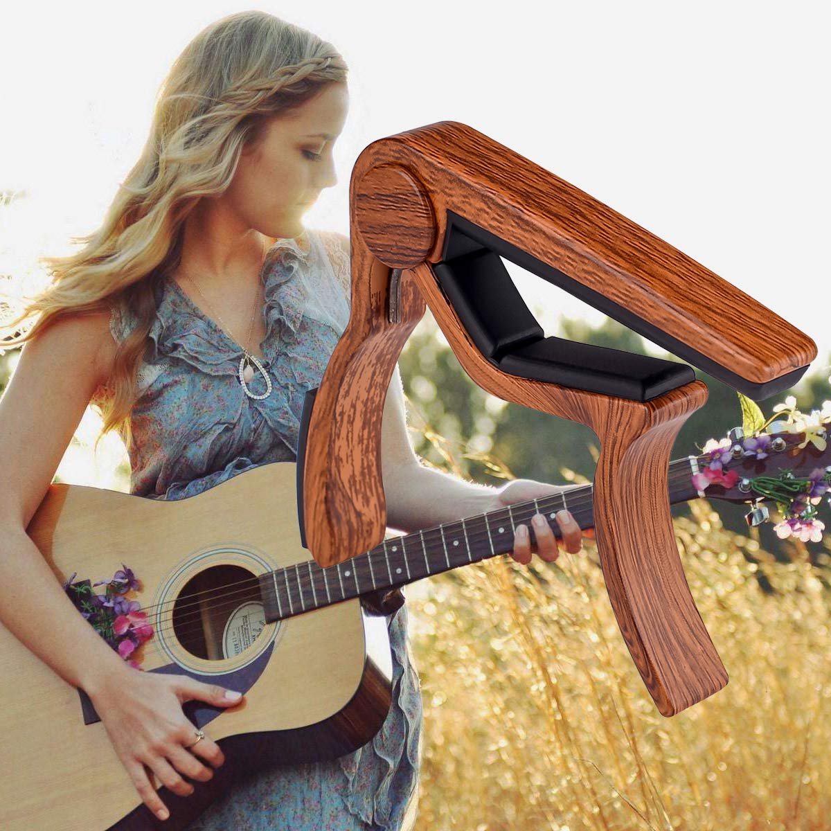 Capo,Guitar Capo,with 5 Pack Guitar Picks,Guitar Capos,for Acoustic Guitar, Electric Guitar,Bass,Ukulele (Rosewood)