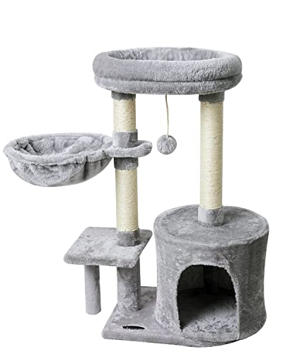 KIYUMI Cat Tree Cat Tower Condo with Sisal Scratching Post for Indoor Cats Cat Tree Cat Furniture with Hammock Perch and Kitten Ball Toys, Multi-Level Pet Activity Center