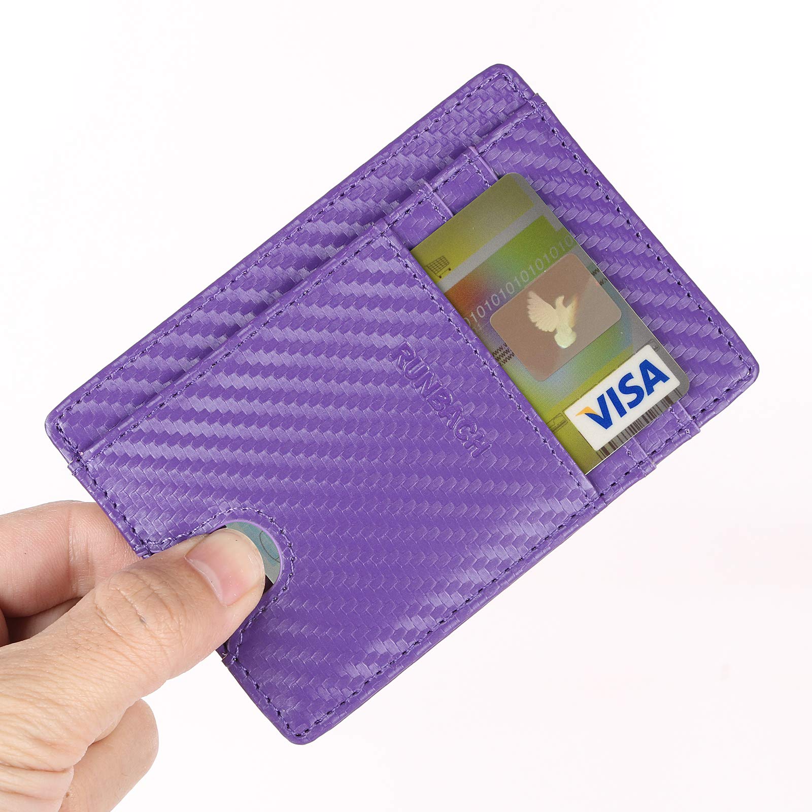 RUNBACH Slim Wallet,Minimalist Thin Front Pocket Leather Wallet RFID Blocking Secure Card Holder for Men Women,Gift-Boxed (Purple)