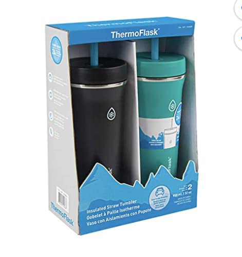 Thermoflask 32oz Insulated Standard Straw Tumbler, 2-Pack (Purple&Gray) (2, 9x12)