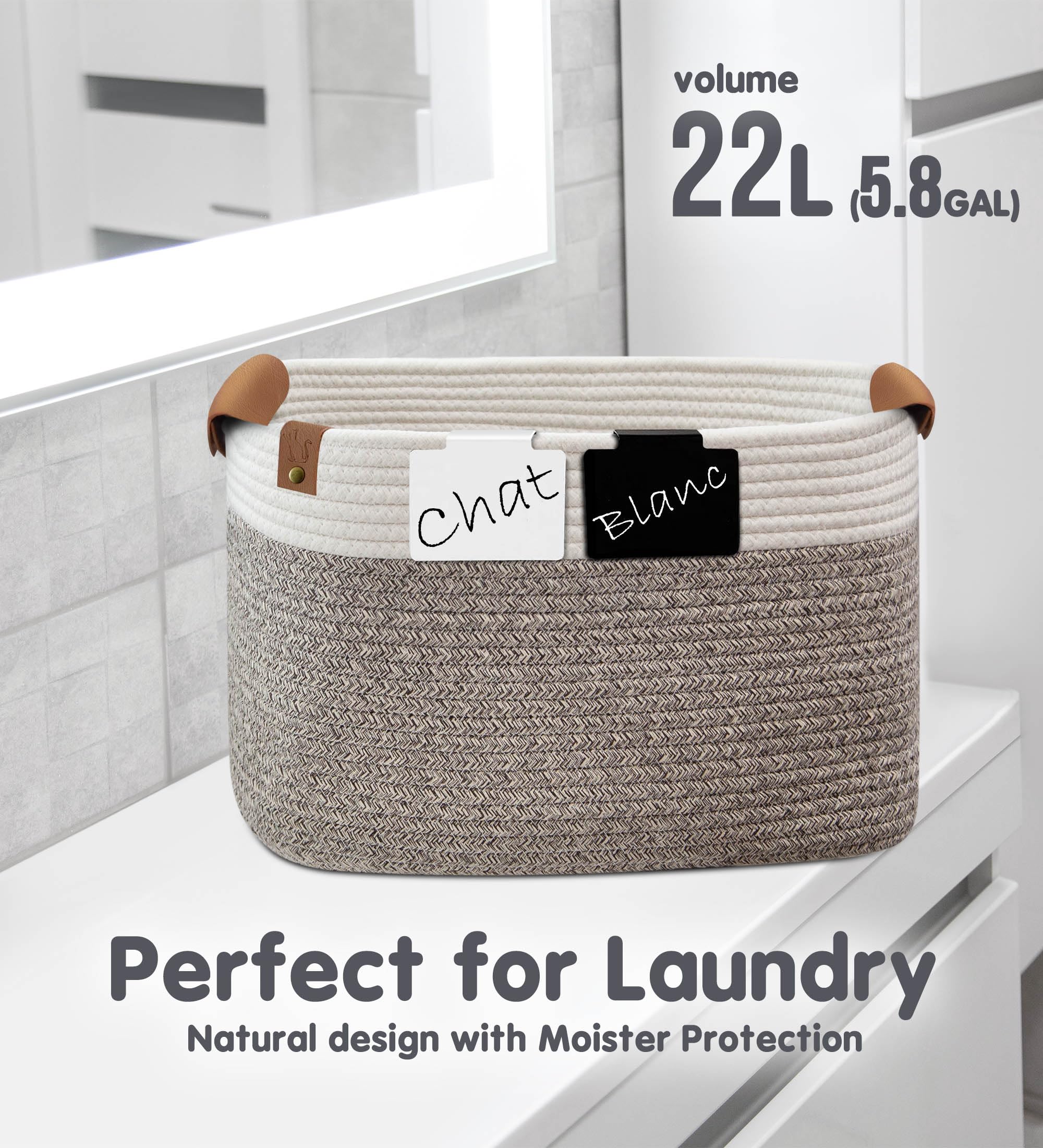 Cotton Rope Baskets for Organizing β Storage Baskets for Shelves | 15"x10"x9" | Rope Basket for Storage, Small Laundry Baskets, Woven Baskets for Storage, Dog Toy Bin, Baby Basket, Creamy White &Brown
