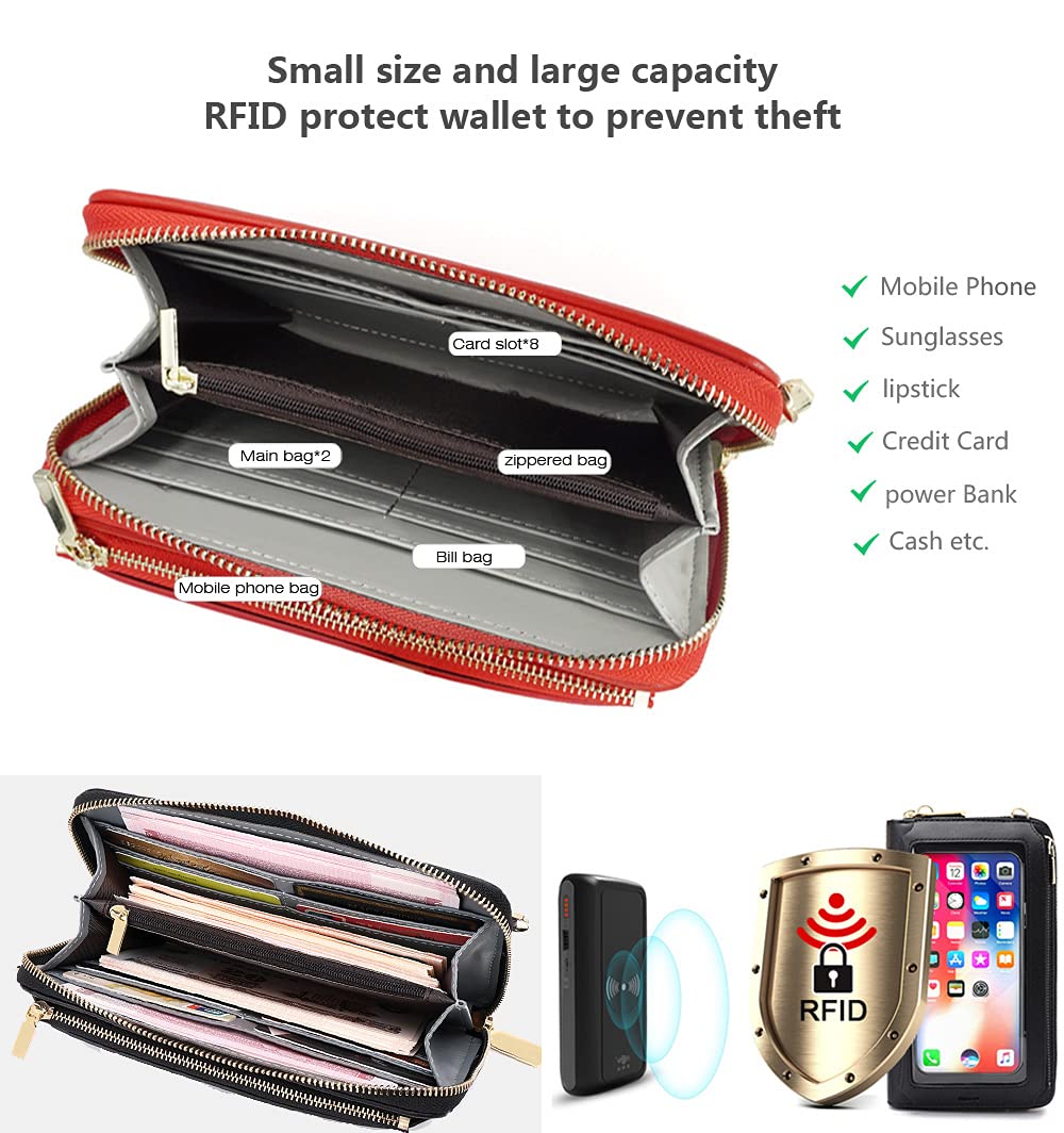 Touch Screen phone bag Purse crossbody bags wallets for women RFID Blocking Clutch bag Wrist bag handbag with Shoulder Strap Wristband