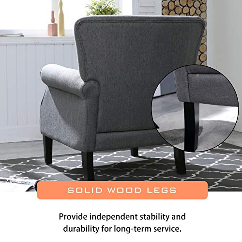 LOKATSE HOME Accent Armchair Single Sofa Modern Comfortable Furniture for Living Room, Club, Bedroom, Grey