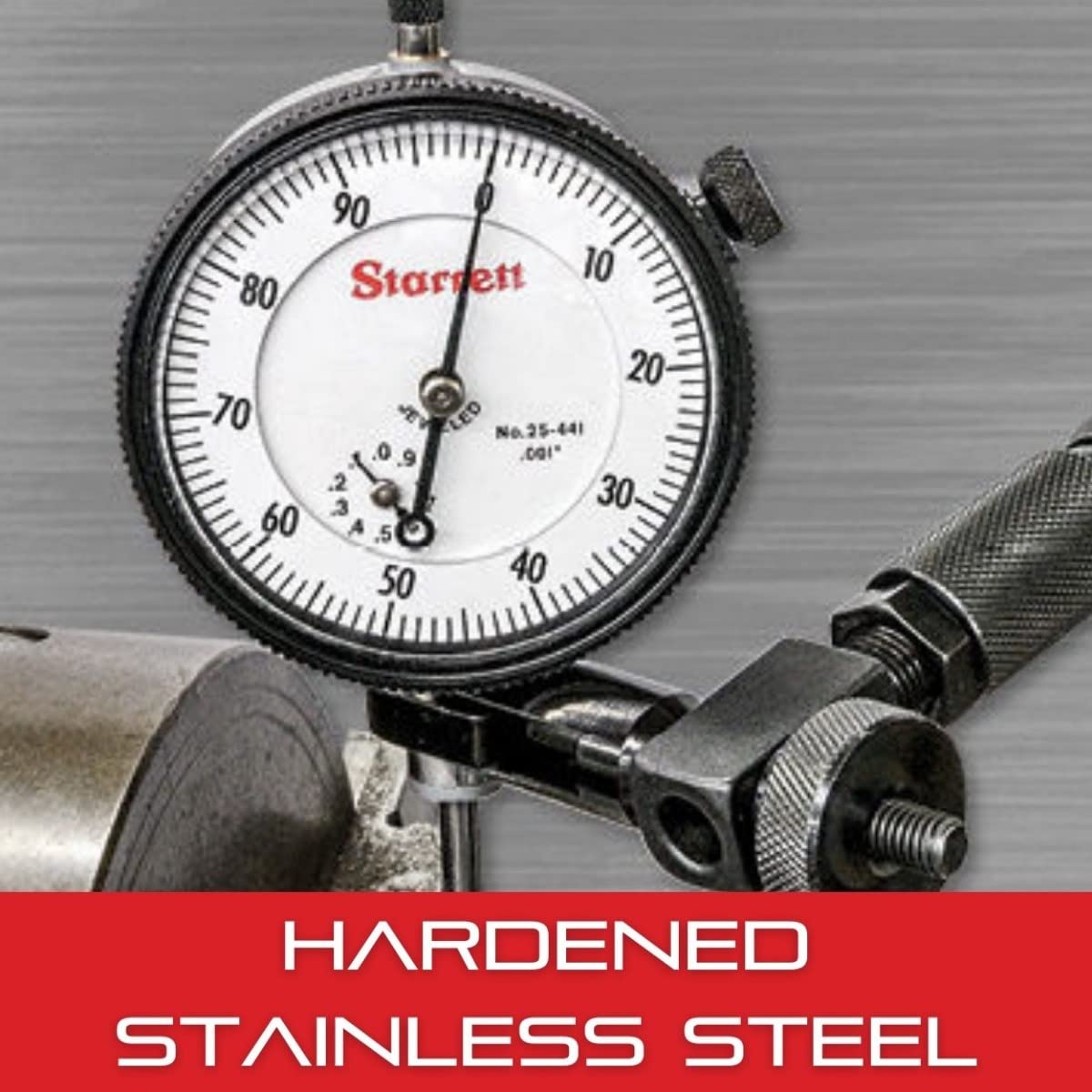 Starrett Dial Indicator Set with Jewel Bearing and Case - White Face, 025", .125", 1.00" Range, 0-5-0, 0-25-0, 0-100 Dial Reading, .001" Graduations - S253Z
