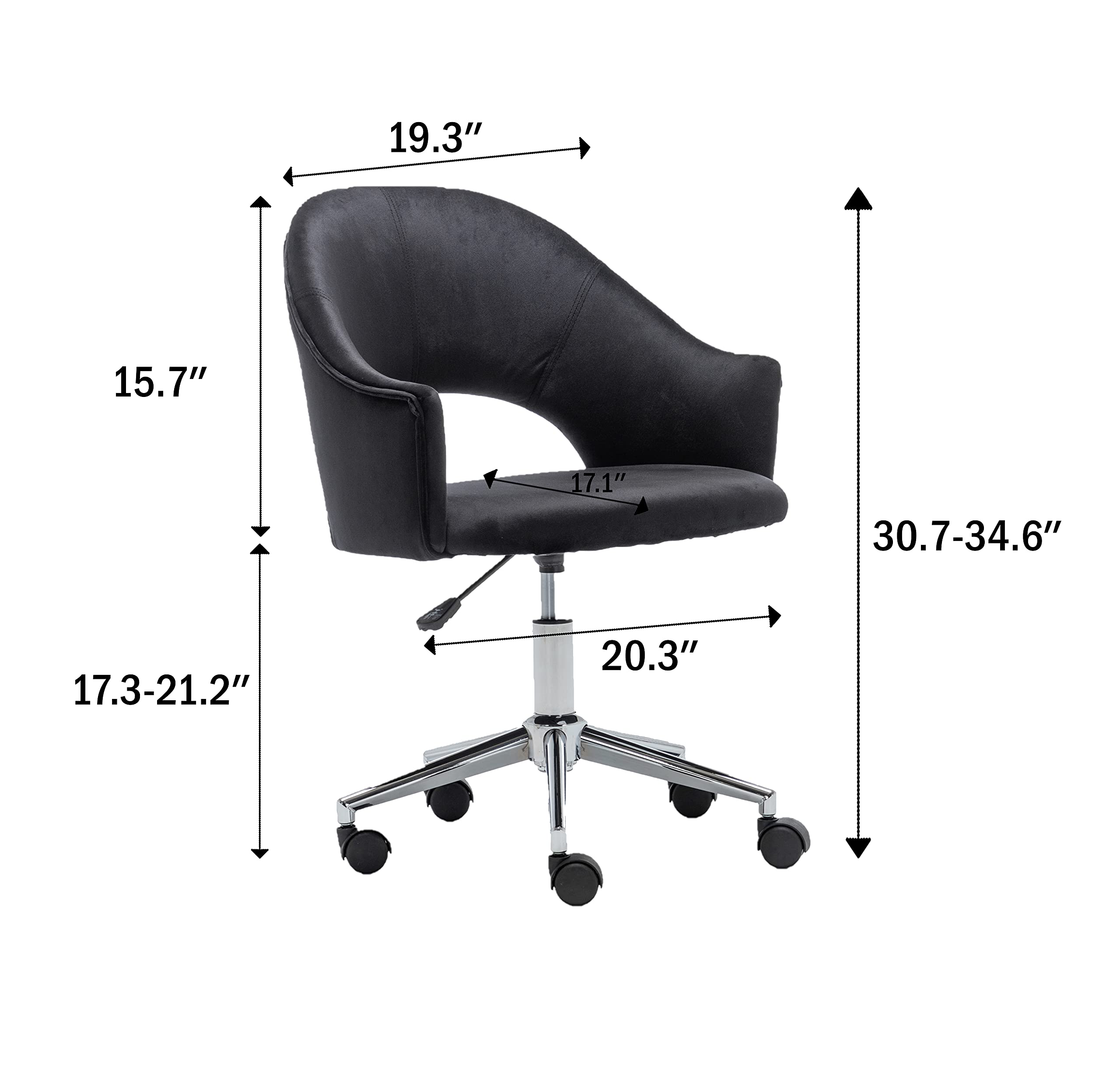 BTEXPERT Swivel Makeup Vanity Velvet Home Office Chair, Adjustable Upholstered Accent, Black
