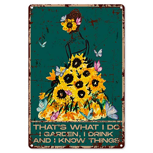 Rustic Garden Art Metal Tin Sign Wall Decor - Vintage Gardening Flower Girl Metal Tin Sign for Home Wall Decor Gifts - Retro Farmhouse Signs Decor Gift for Women Men Friends - 8x12 Inch