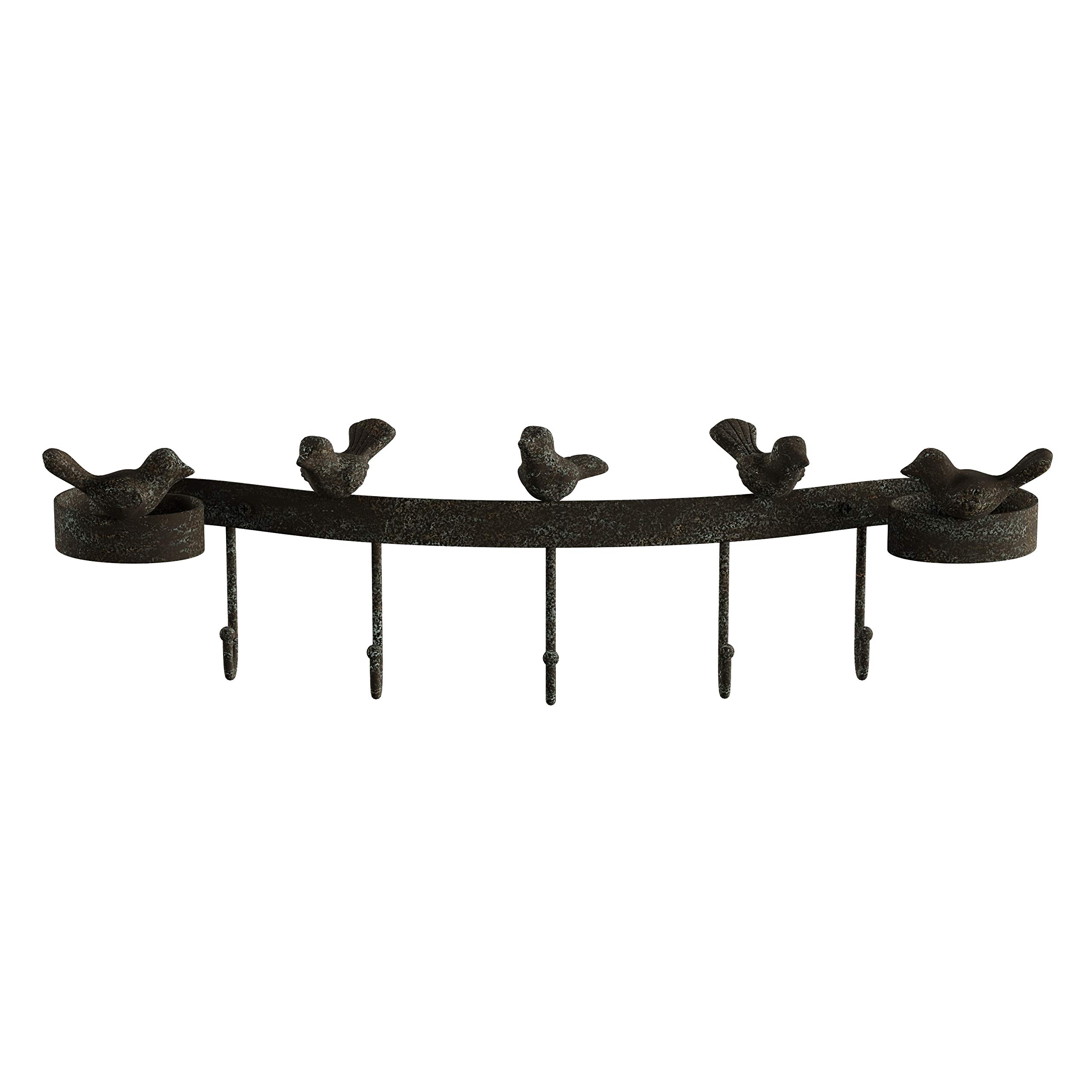 Lavish Home Decorative Birds on Ribbon Cast Iron Shabby Chic Rustic Wall Mount Hooks for Coats, Towels, Hats, Scarves, Jewelry, and More, (L) 19.25”x (W) 3.75”x (H) 6”