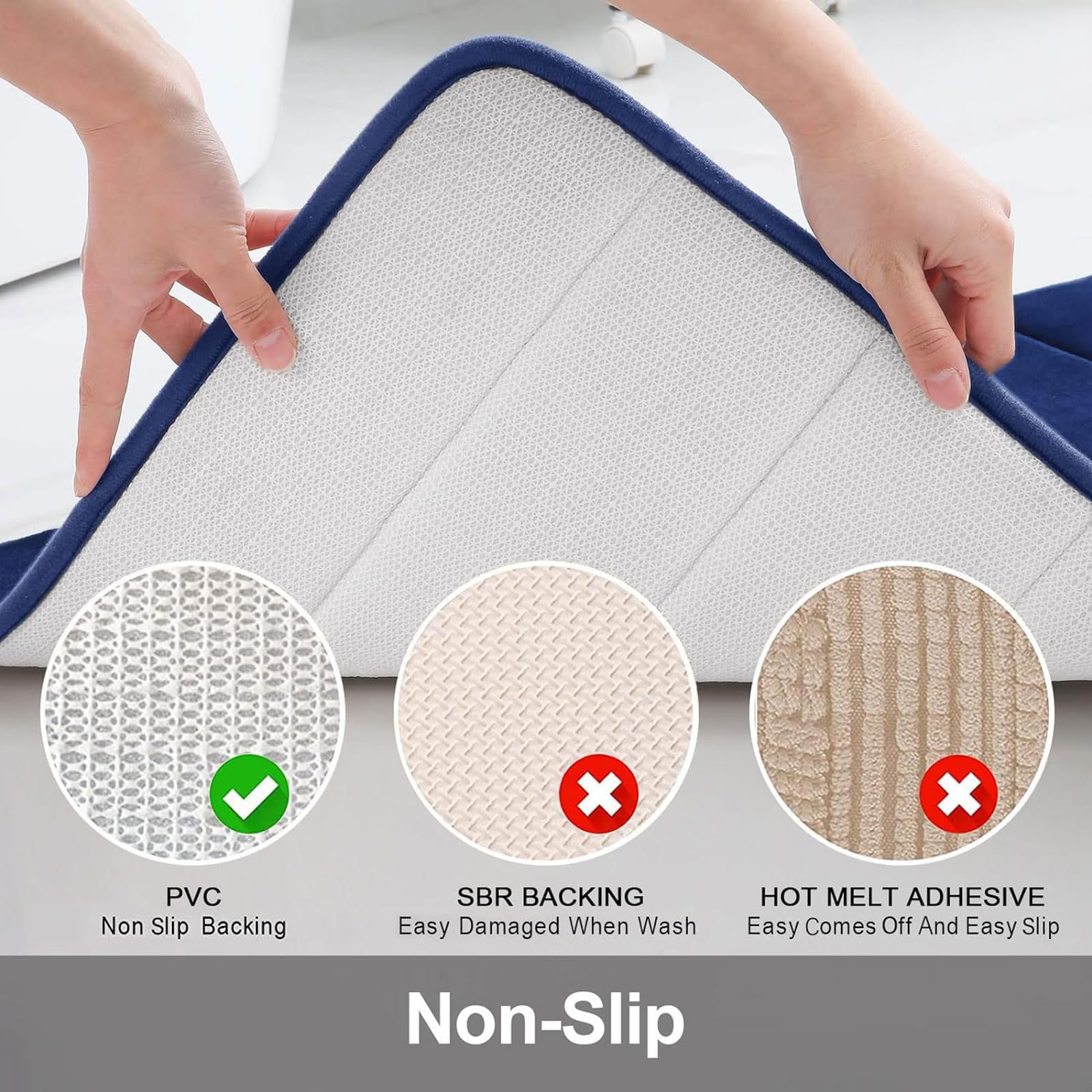 Buganda Memory Foam Bath Mat Rug, 30" x 20", Ultra Soft and Non-Slip Bathroom Rugs, Water Absorbent and Machine Washable Bath Rug for Bathroom, Shower, and Tub, Navy Blue
