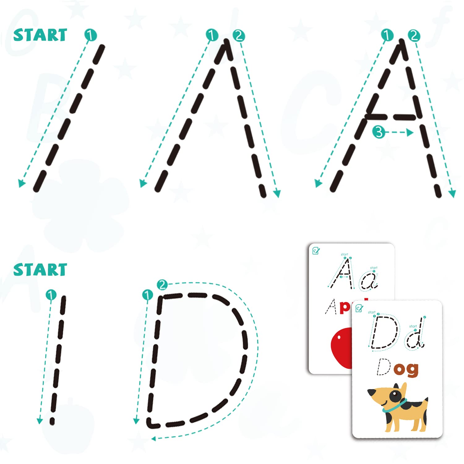TOY Life Dry Erase Alphabet Flash Cards with ABC Flash Cards for Alphabet Affirmation Workbook - Toddler Flash Cards Preschool Homeschool 3 4 5 Years Flash Cards Read Write Learning Cards Toddlers