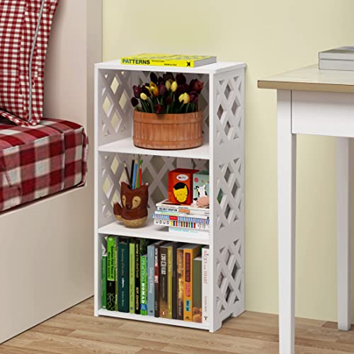 Rerii Bookcase, 4 Tier Kids Small Bookshelf 3 Shelf, Book Organizer Storage Open Shelf Rack, Display Shelves for Bedroom Living Room Bathroom Office, White