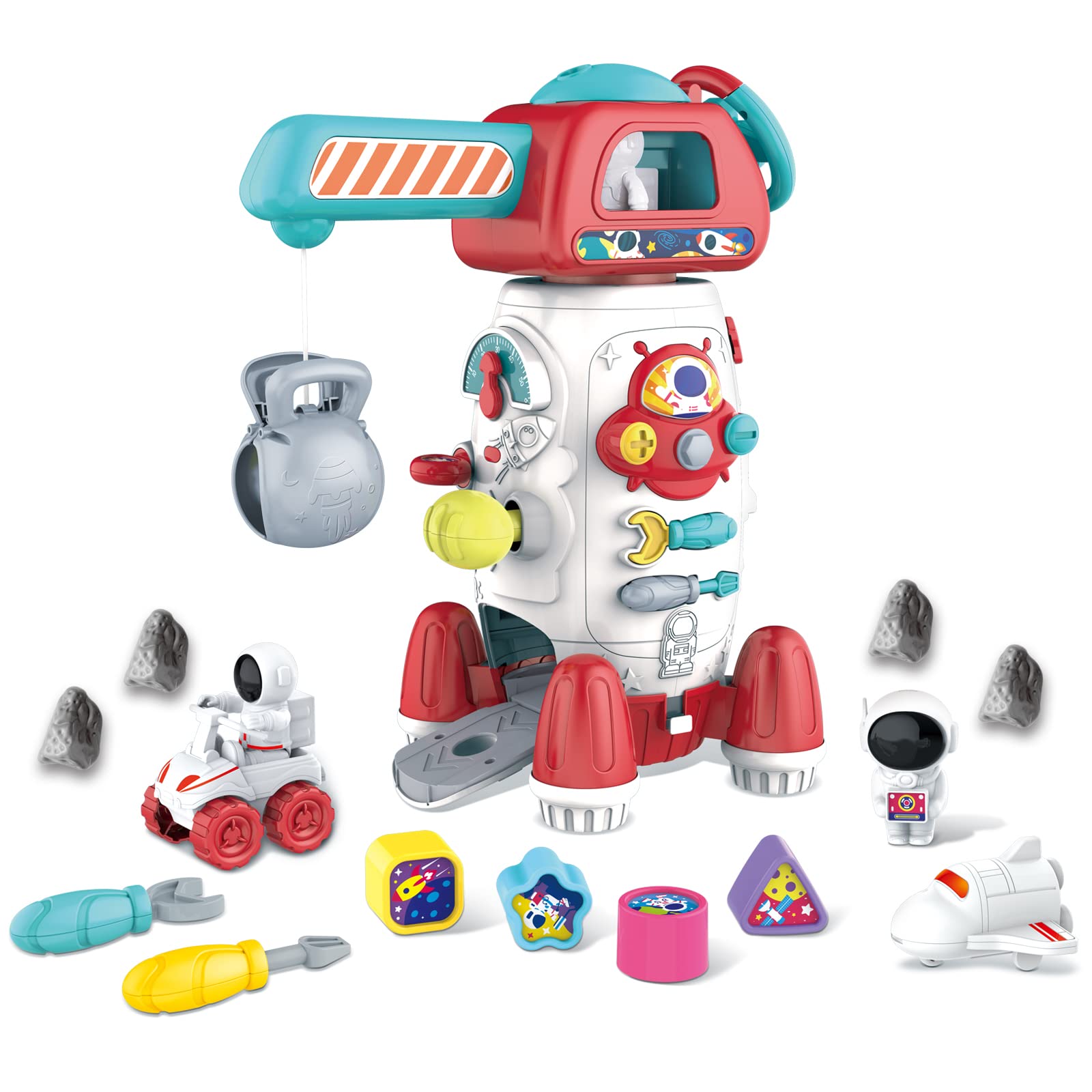 cxjoigxi Rocket Ship Toy for Kids 3-5,Montessori Toys for 1 2 3 Year Old Boy Girl,5 in 1 Space Rocket Explore Toys,Early Development Learning Toys for Gift