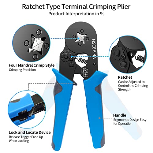DIVANC Ferrule Crimping Tool Kit, Ferrule Crimper Plier with 1200pcs Wire Ferrules Kit Wire Ends Terminals, Self-adjustable Ratchet Wire Crimper for AWG 23–7 Electrical Wire Connectors(Blue)