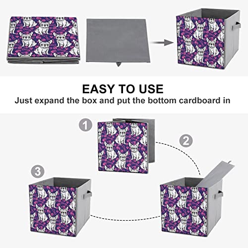 French Bulldog Storage Bin Foldable Cube Closet Organizer Square Baskets Box with Dual Handles