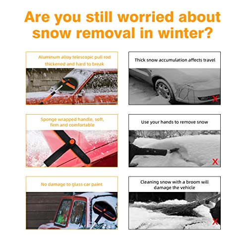 JALAROMA Ice Scraper and Extendable Snow Brush for Car, Snow Remover and Brushes with Foam Grip for Windshield Window, Pivoting Brush Head for SUV Truck Vehicle