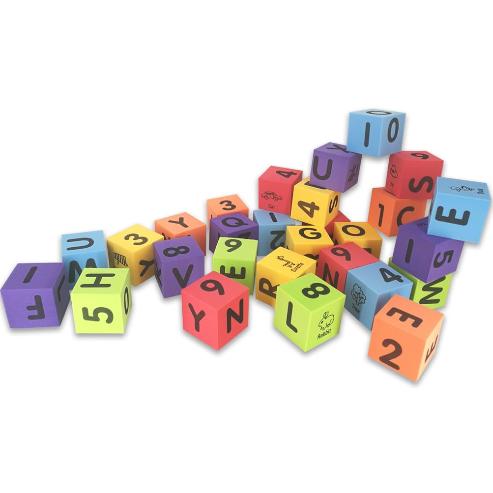 MOBU Foam Building Blocks for Toddlers,30 pcs Alphabet Blocks with Storage Bag,Learning Letter ABC, Numbers 0-9, Stacking Blocks for Kids