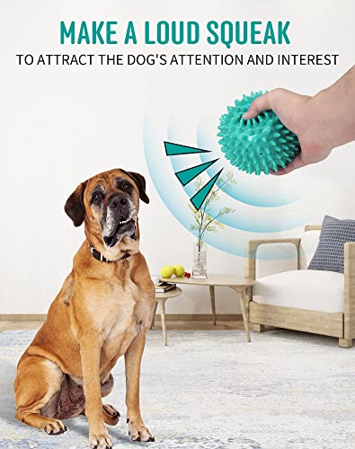 Pweituoet 2 Pack 4.5” Heavy Duty Squeaky Dog Ball for Medium Large Dogs, Spikey Dog Ball Toys for Clean Teeth and Training, Large Dog Toys for Aggressive Chewers…