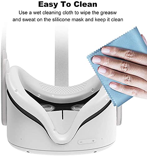 CONNYAM Washable VR Silicone Mask Pad Face Cover for Meta / Oculus Quest 2 with Lens Protective Cover and Microfiber Cleaning Cloths