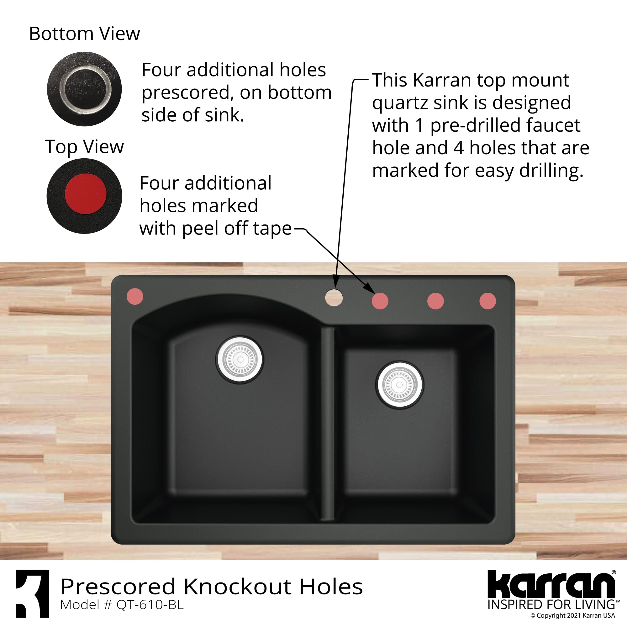 Karran QT-610 Drop-In Quartz Composite 33 in. 1-Hole 60/40 Double Bowl Kitchen Sink in Bisque