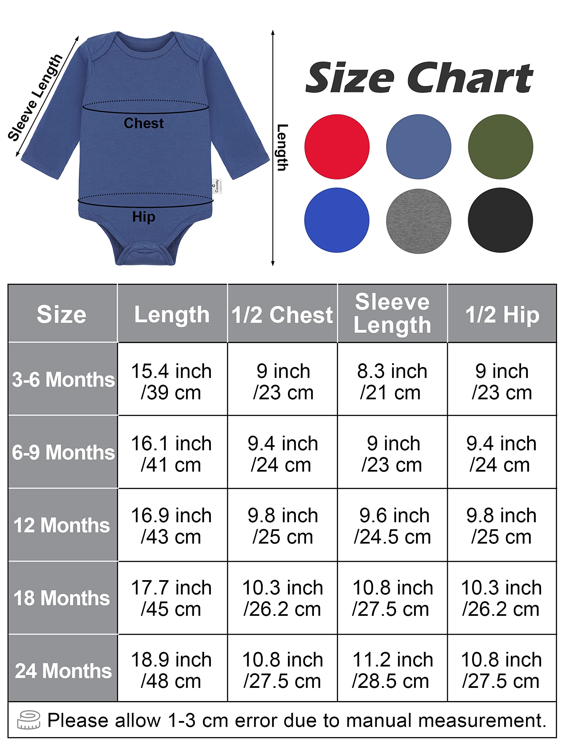 Cooraby 6 Pack Unisex Babies' Long-sleeve Thermal Bodysuits Solid Plain One-pieces Onesie Soft Cotton for Baby Boys Girls