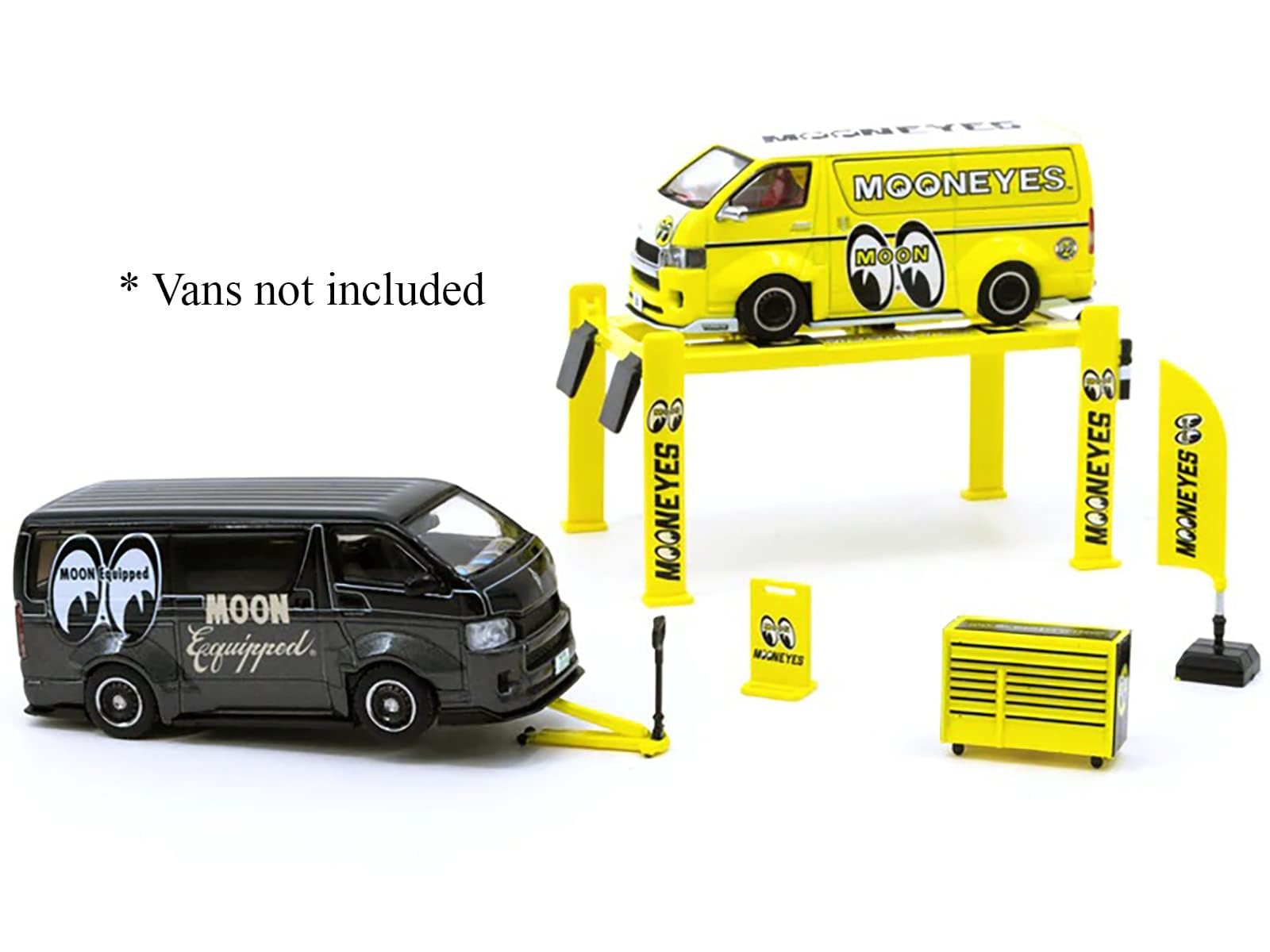 Tarmac Works Mooneyes Garage Tools Set of 5 Pieces with Stickers for 1/64 Model Cars T64A-001-ME