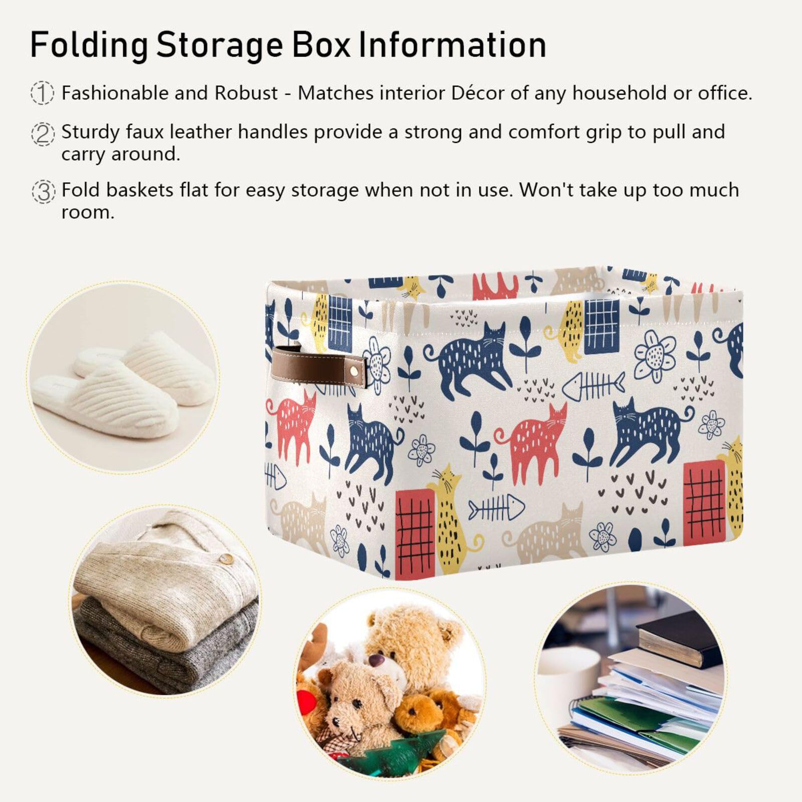 Cat Flower Storage Basket Bins Decorative Toy Laundry Basket Organization with Handles for Living Room Clothes Nursery Closet Shelf Playroom,1 pcs