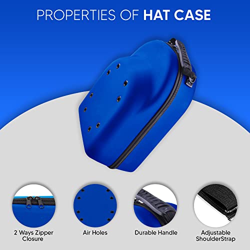 Hat Case for Caps - Cap Storage for Baseball Caps with Carrying Handle & Shoulder Strap β Hard EVA material - This Organizer Holder Protects up to 6 Hats - Ideal for Traveling & At-Home Storage (Blue)
