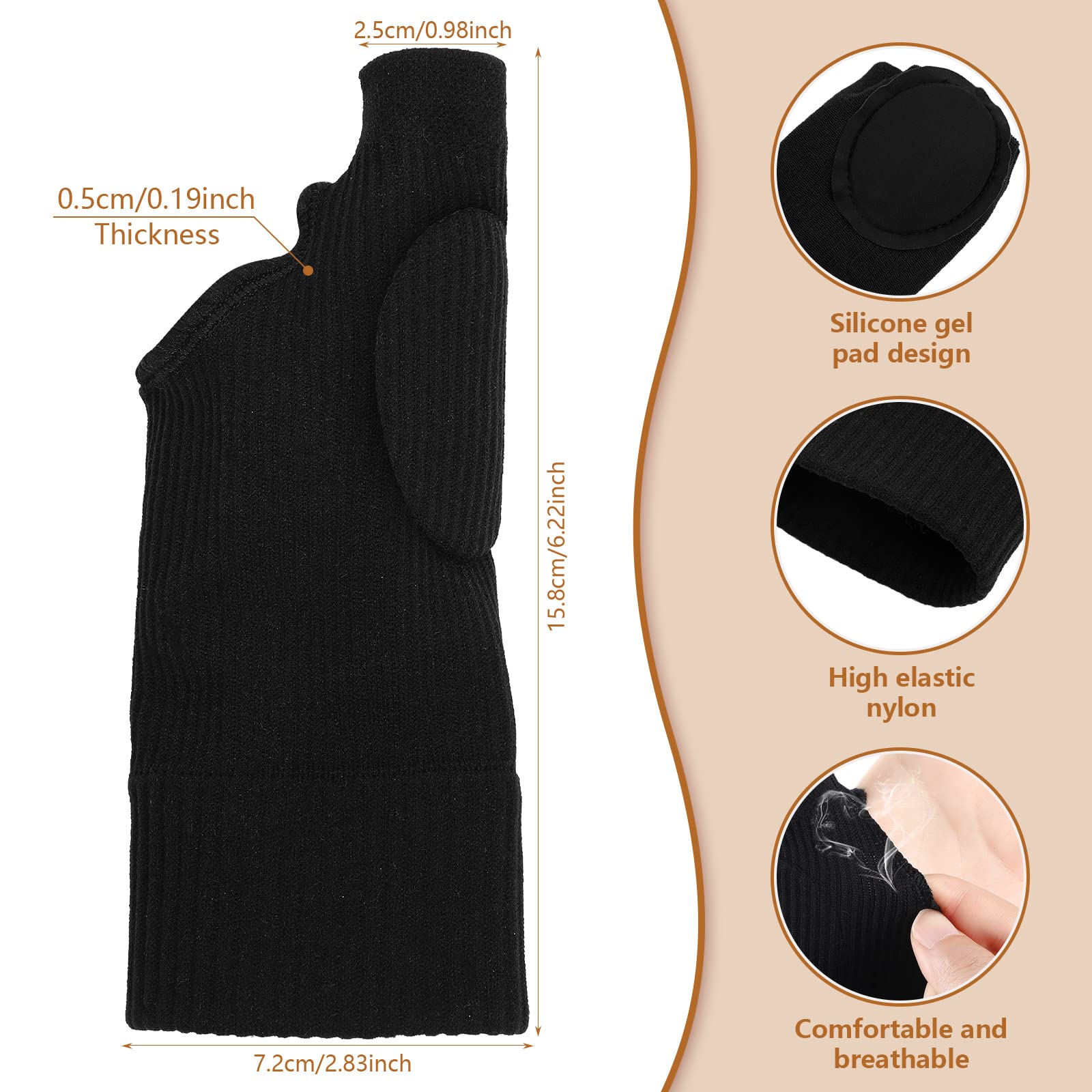 Chivao 3 Pairs Thumb Compression Gloves Wrist Brace Gloves Wrist Support Fingerless Glove Thumb Arthritis Compression Sleeve with Gel Pad for Wrist Joint Relieve Pain