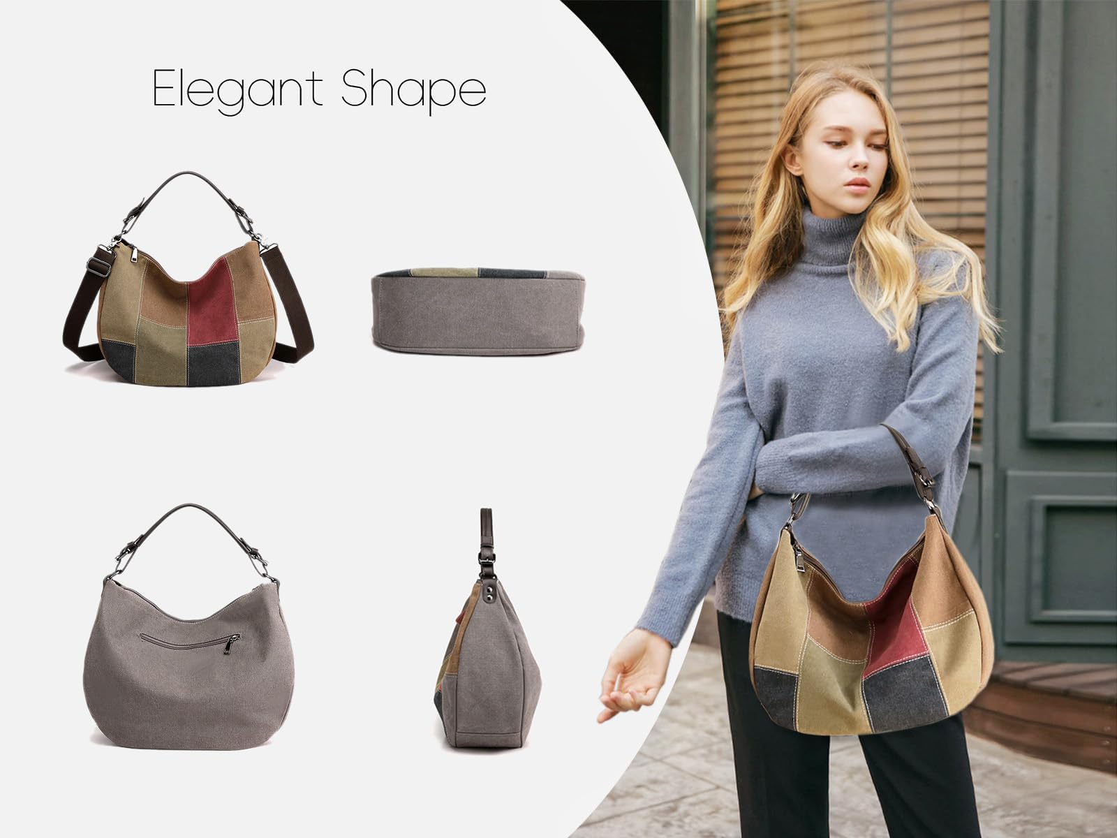 Canvas Tote Bag for Women Large Hobo Bag 2 Straps Crossbody Shoulder Handbag Pocketbooks Womens Purses