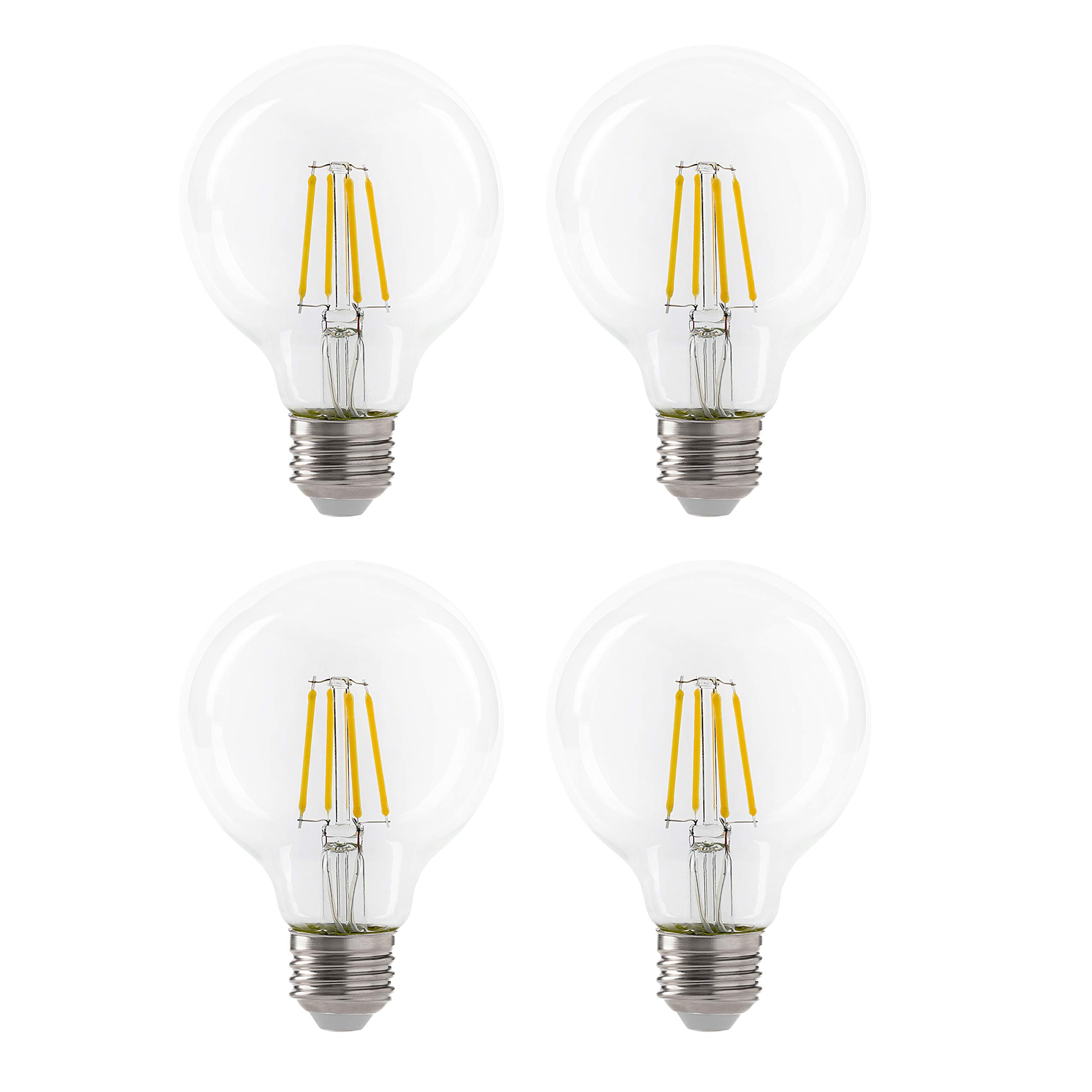LED 4.5W G25 Clear Globe Filament Light Bulb, 40W Equivalent, 470 Lumens, 2700K Soft White, E26 Medium Base, Dimmable, 120V, Energy Star, (4 Pack)